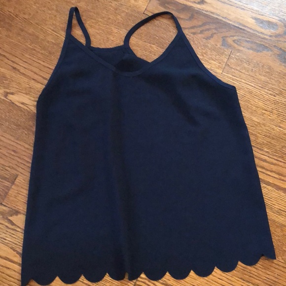 Tops | Blue Tank With Open Scalloped Back | Poshmark